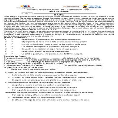 Guia 4 de fluidez y comprension textual 3° | DOCX