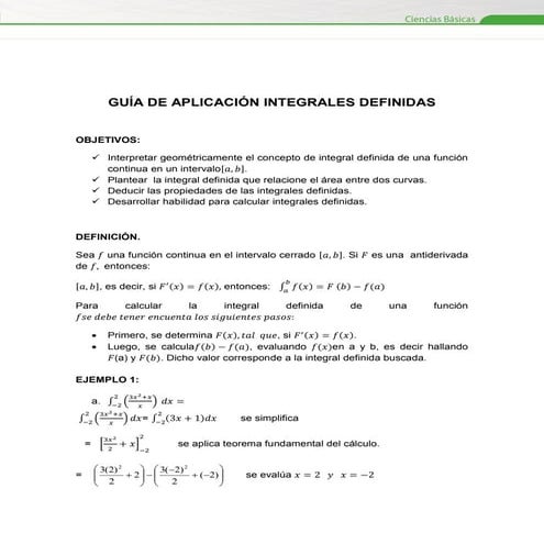 Guia de aplicacion integrales definidas | PDF