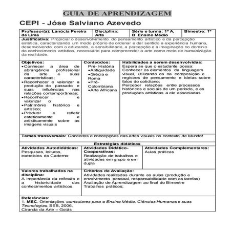 Guia de aprendizagem arte | DOCX