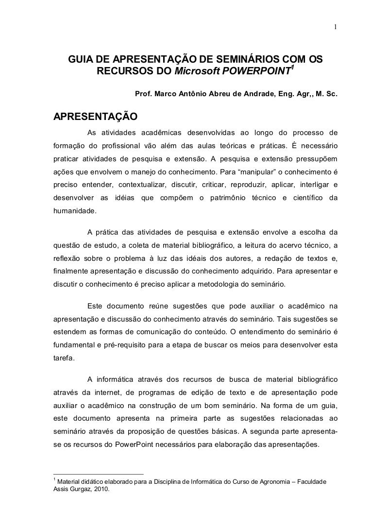 Guia de apresentação de seminários