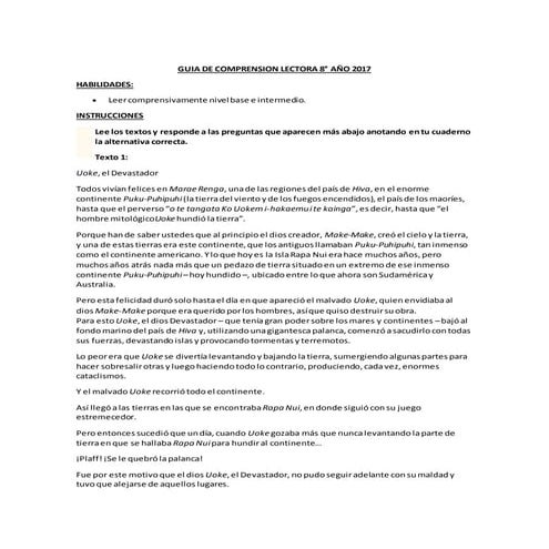 Guia de comprension lectora 8 | DOCX