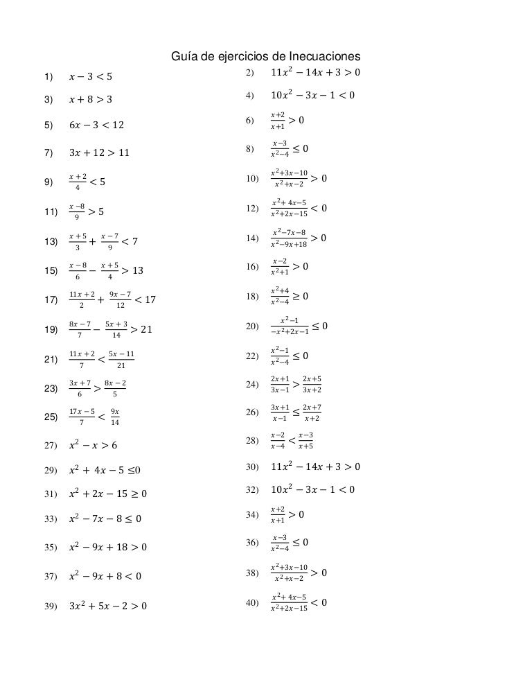 Guia de ejercicios de Inecuaciones
