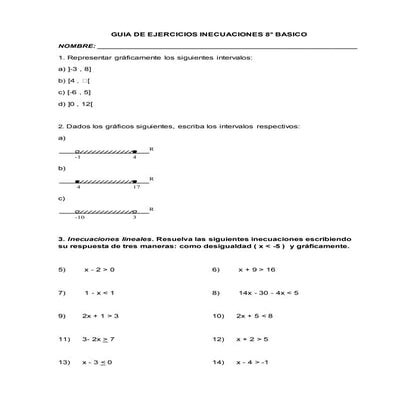 Guia de ejercicios inecuaciones 8 y 7 | DOCX