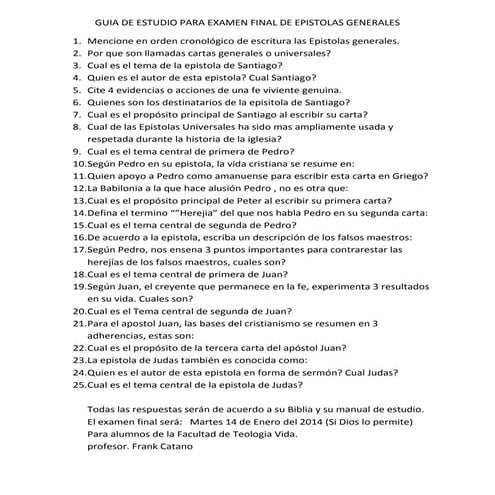 Guia de estudio para examen final de epistolas generales | PDF