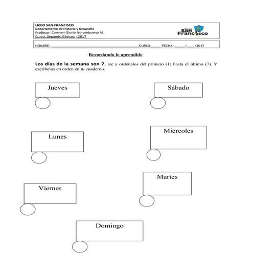 Guía de repaso días de la semana y meses | DOC