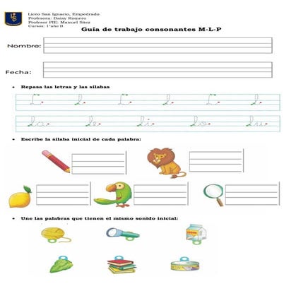 Hojas De Trabajo De Consonantes Iniciales