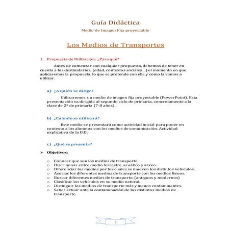 proyecto medios de transporte nivel preescolar | DOCX