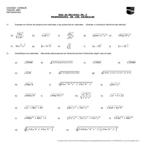 Hojas De Trabajo Para Simplificar Radicales Profe Liyuan 🤓