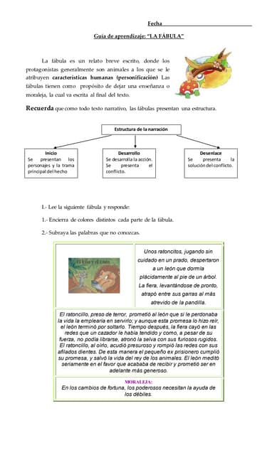 Guía comprensión lectora fabula | PDF