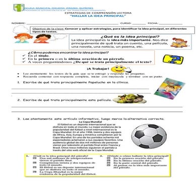 Guia hallar la idea principal estrategias de comprensión lectora | DOCX