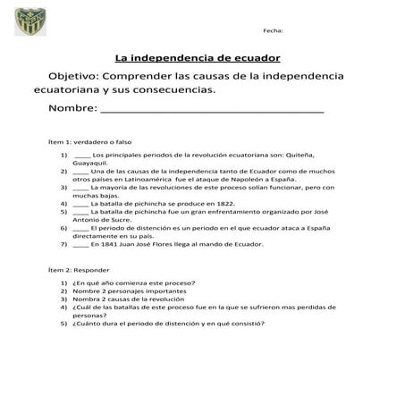 Guia independencia de ecuador | DOCX