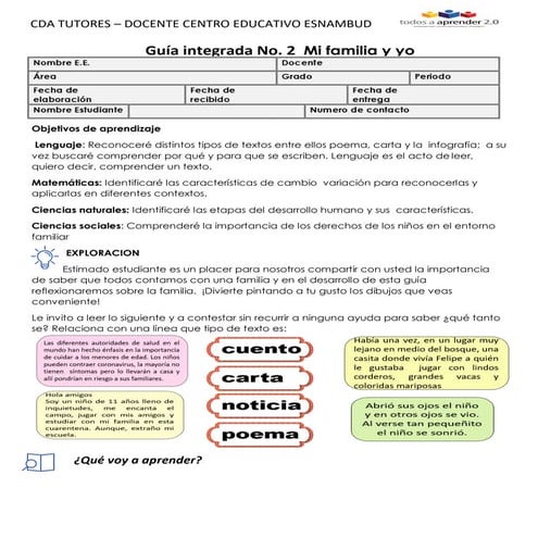 Guia integrada mi familia y yo | PDF