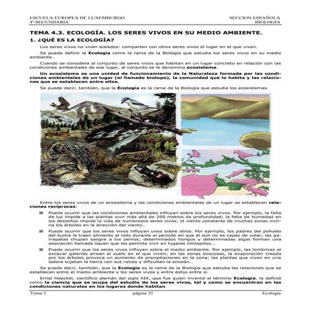 ECOLOGÍA. LOS SERES VIVOS EN SU MEDIO AMBIENTE | PDF