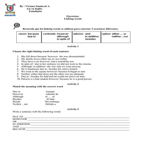 Guia linking words ejercicios | PDF