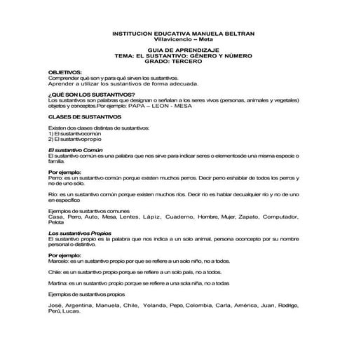 Guia los sustantivos | DOCX