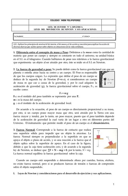 Leyes de newton- Guía para 7º básico | PDF
