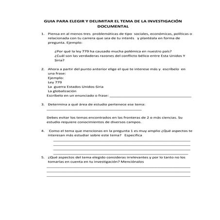 Guia para elegir y delimitar un tema de investigación documental | DOCX