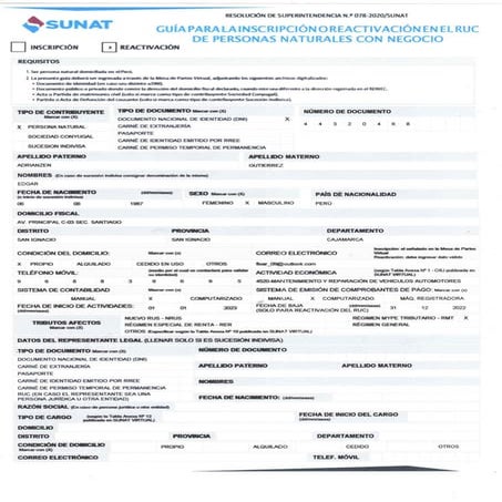GUIA PARA LA INSCRIPCIÓN O REACTIVACIÓN EN EL RUC DE PERSONAS NATURALES ...