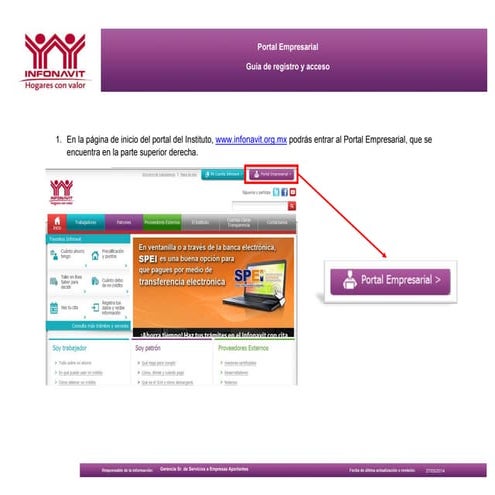 Guia registro y acceso Portal Empresarial del Infonavit | PDF