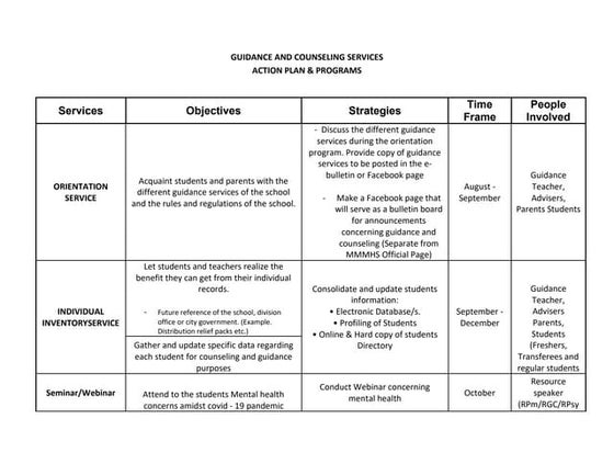 Guidance action plan | DOC | Education