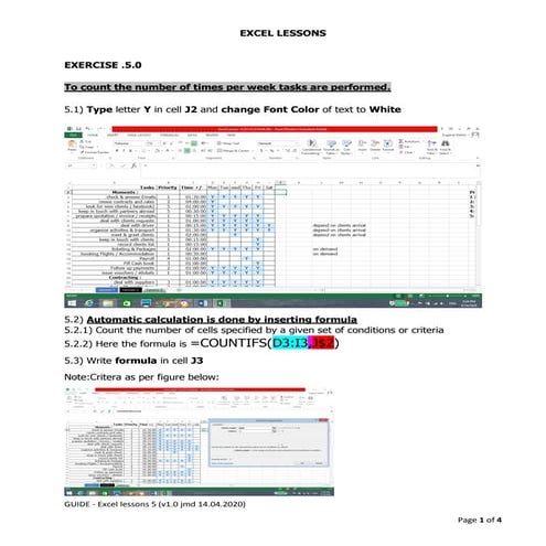 Guide excel lessons 5 (v1.0 jmd 14.04.2020) | PDF