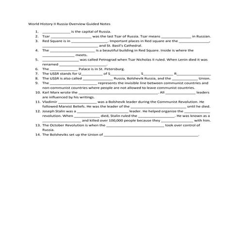 Vocab for russia overview day 1 russian revolution unit. world history ...