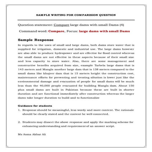 compare large dams with small dams - sample response | DOCX
