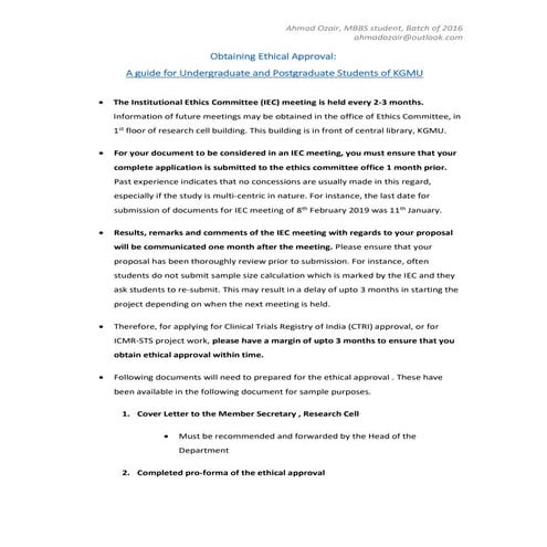 Guide to Obtaining IEC/IRB (ethics committee/review board) approval in ...