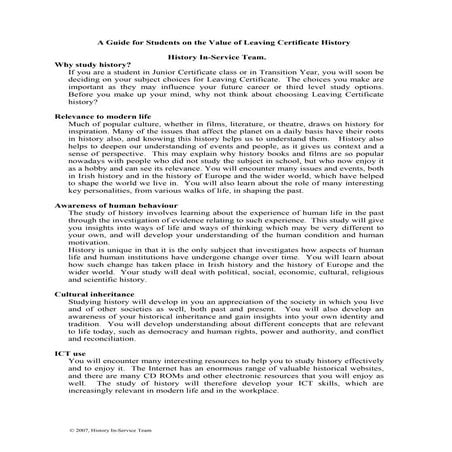 Guide for students on the value of l cert history | PDF