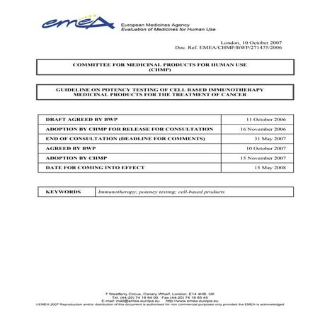 Guideline on potency testing of cell based immunotherapy medicinal ...