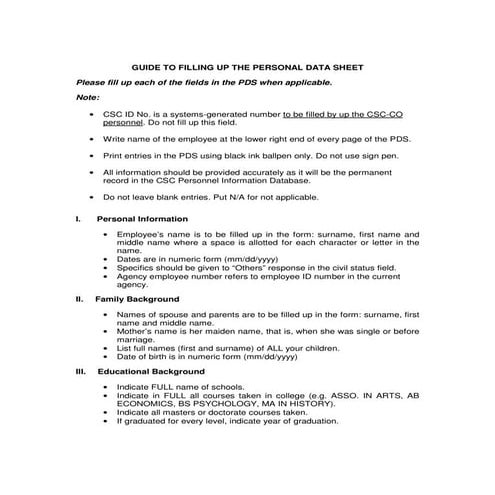Cs form no. 212 attachment revised guide to filling up the personal data sheet (1) | DOC