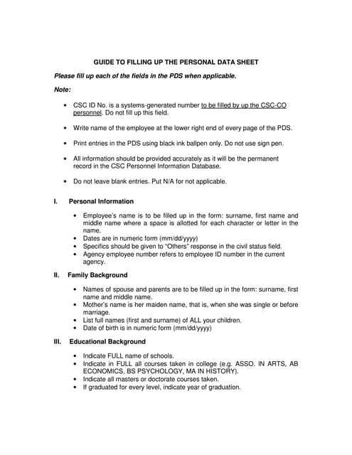 Cs form no. 212 attachment revised guide to filling up the personal ...