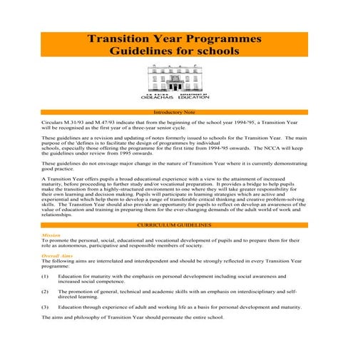 Transition Year Guidelines | PDF
