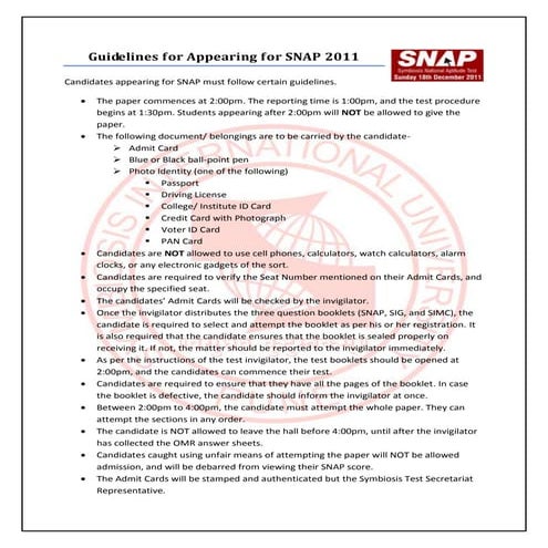 Guidelines for appearing for SNAP | PDF