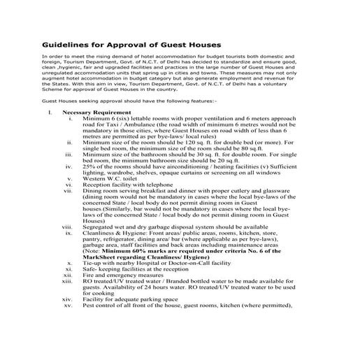 Guidelines For Approval Of Guest Houses | DOCX