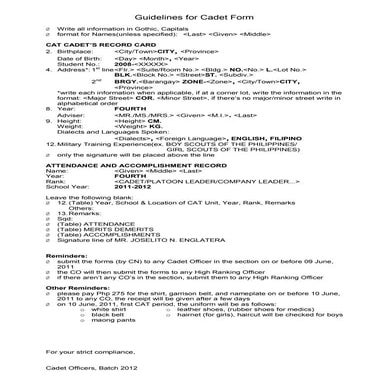 Guidelines for cadet form | PDF