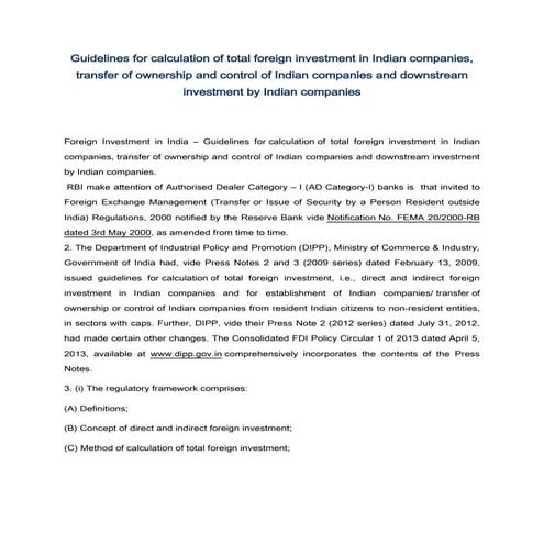 Guidelines for calculation of total foreign investment in indian ...