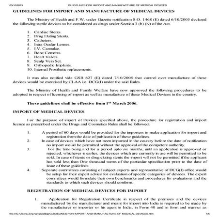 Guidelines for import and manufacture of medical devices | PDF