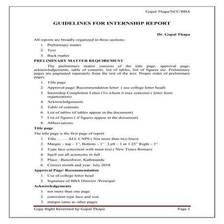 Guidelines for internship report | PDF