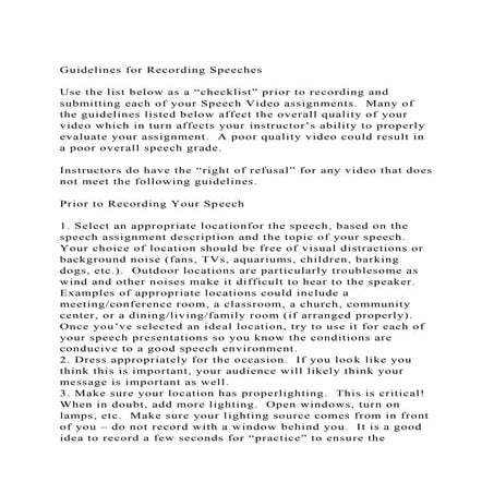 Guidelines for Recording SpeechesUse the list below as a chec.docx