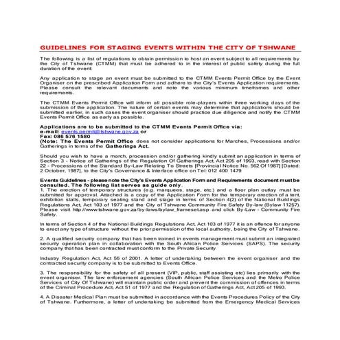 Guidelines for staging events within the city of tshwane | DOCX