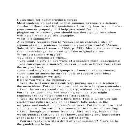 Guidelines for Summarizing SourcesMost students do not realize t.docx