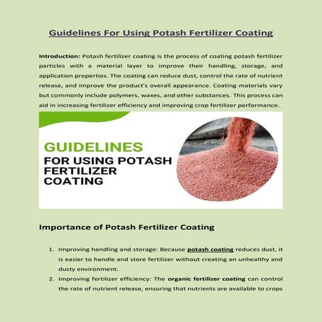 Guidelines For Using Potash Fertilizer Coating | PDF | Agriculture ...
