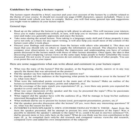 Guidelines for writing a lecture report | DOC
