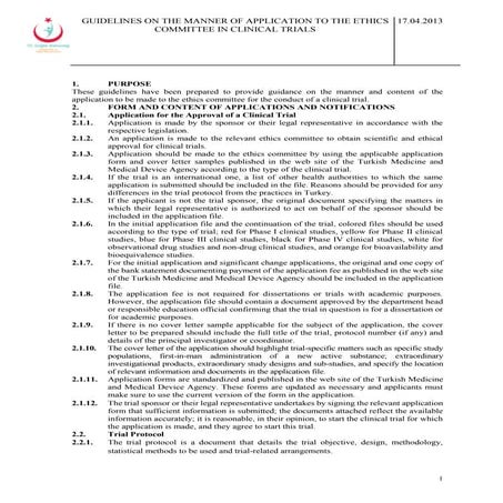 Guidelines on the manner of application to the ethics committee in ...