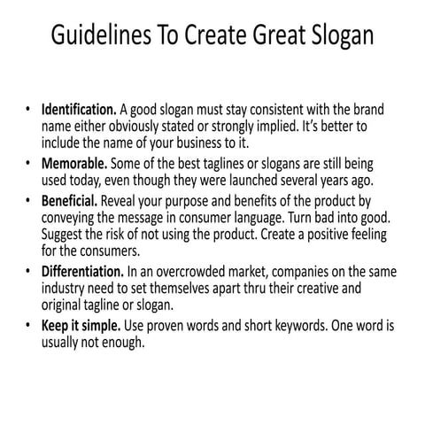 Guidelines to create great slogan | PPT