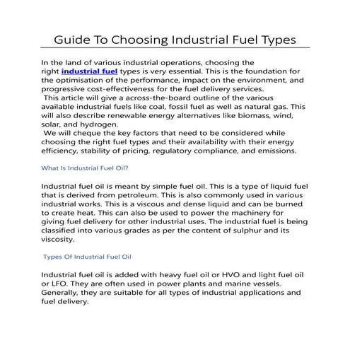 What Is Industrial Fuel? A Complete Guide for UK Businesses | PDF