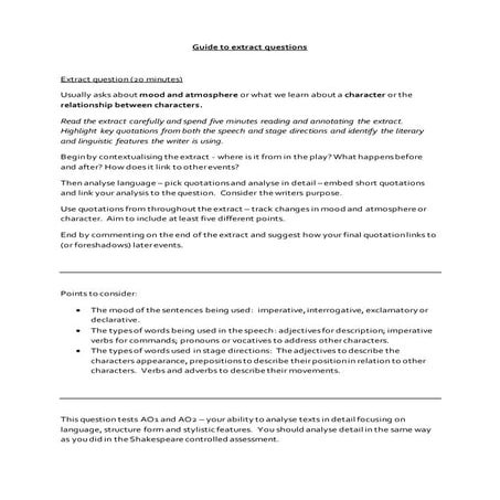 WJEC Literature - Guide to extract questions | DOCX