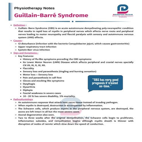 Guillain-Barré Syndrome Physiotherapy Assessment and Management | PDF