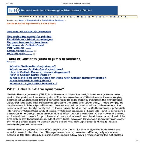 Guillain barré syndrome fact sheet | PDF | Brain and Nervous System Disorders | Diseases and ...